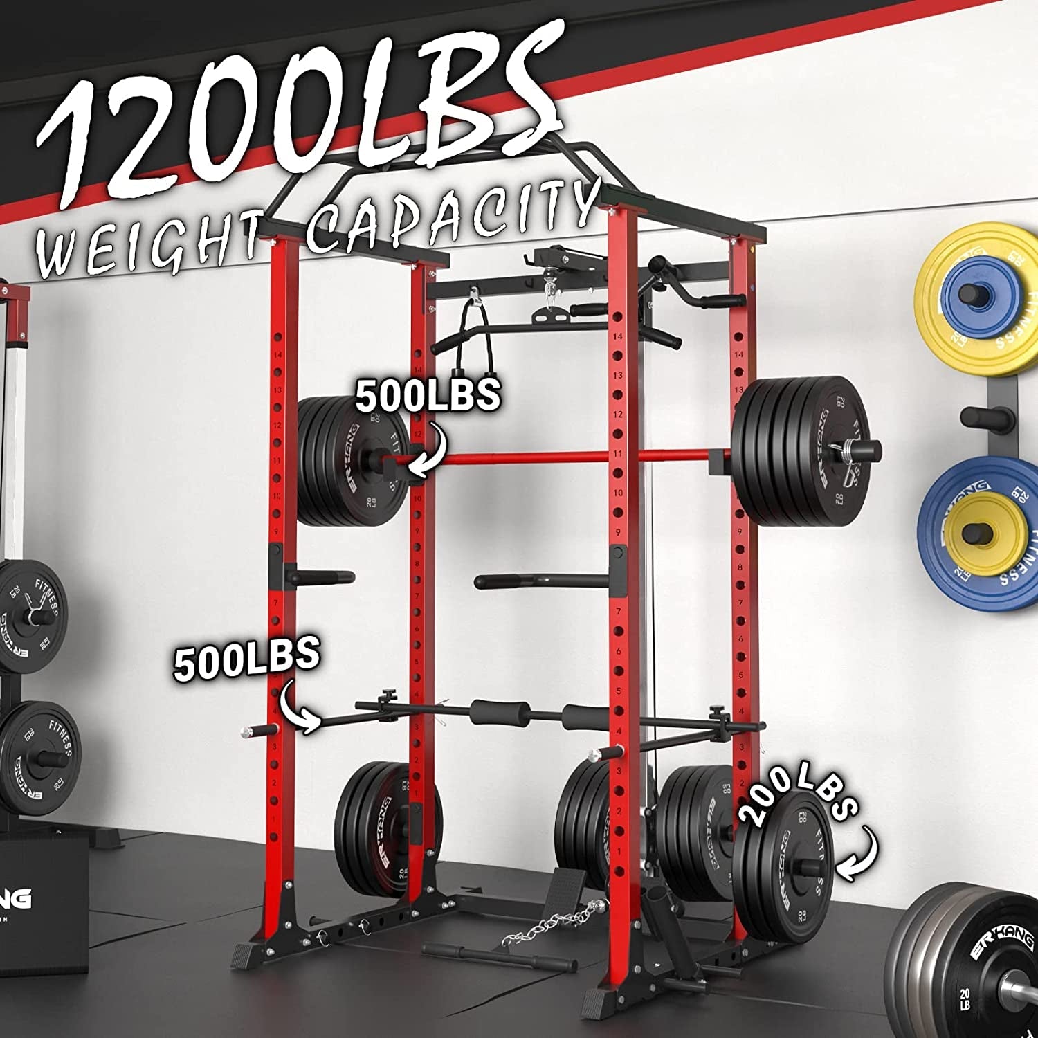 Power Rack & Squat Cage with LAT Pulldown and Pulley System + Attachme ...