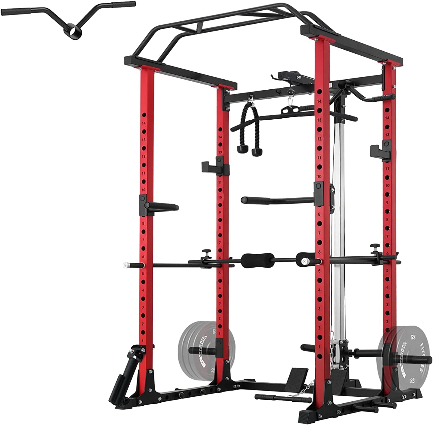 Power Rack & Squat Cage with LAT Pulldown and Pulley System + Attachme ...